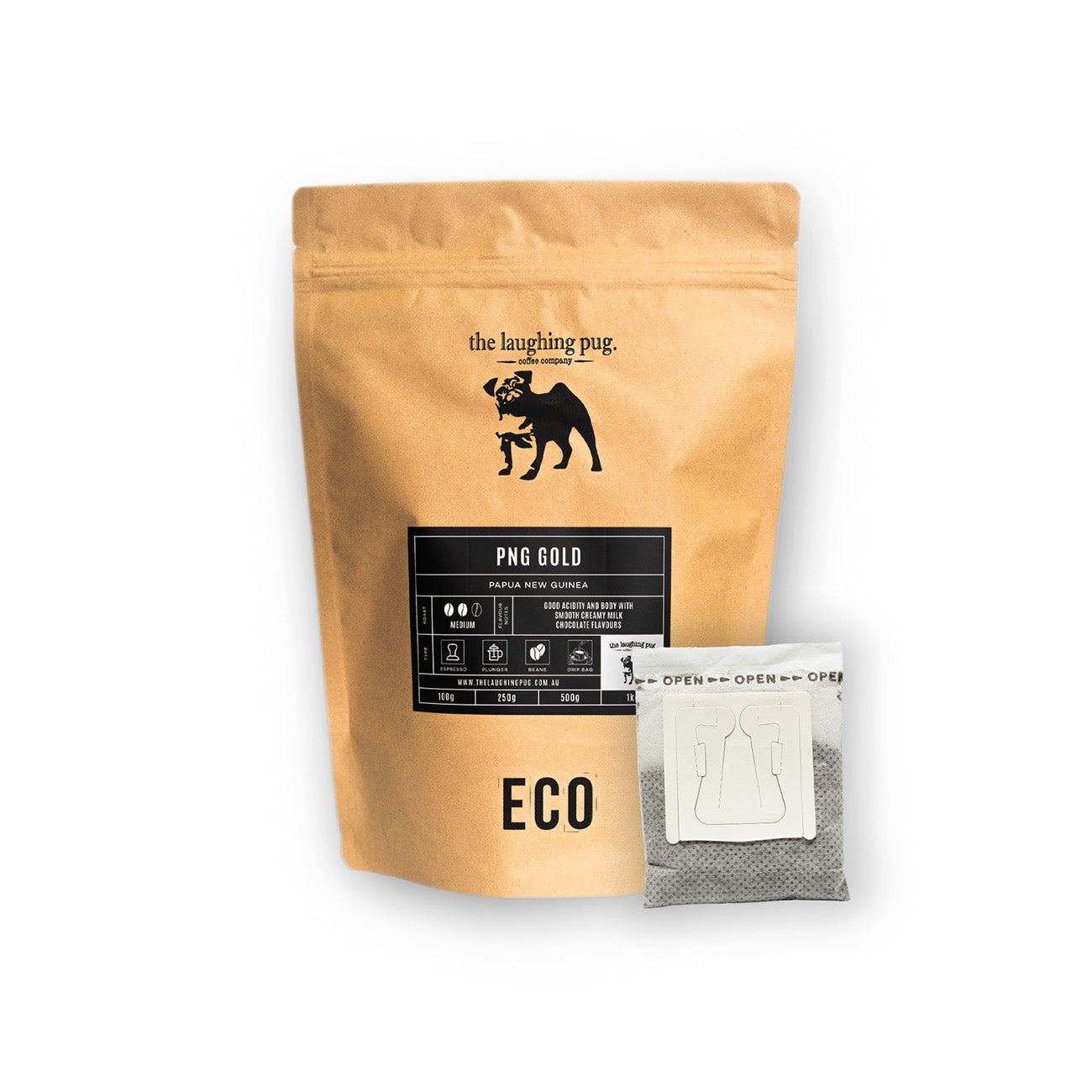 Drip Coffee Bags: Resealable Eco Packet – The Laughing Pug Coffee Co
